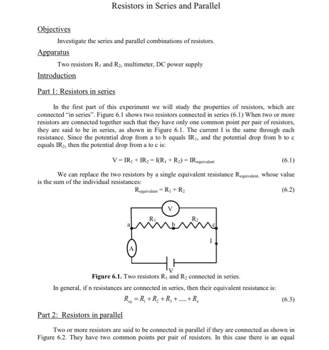 Solved Resistors in Series and Parallel Objectives | Chegg.com