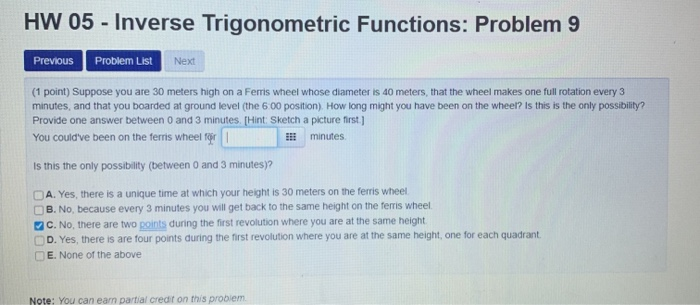 Solved HW 05 - Inverse Trigonometric Functions: Problem 9 | Chegg.com