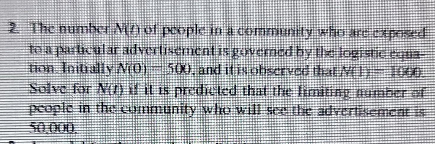 Solved 2. The number N(t) of people in a community who are | Chegg.com