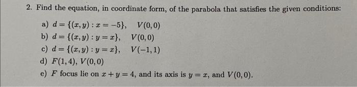 Solved 2. Find the equation, in coordinate form, of the | Chegg.com