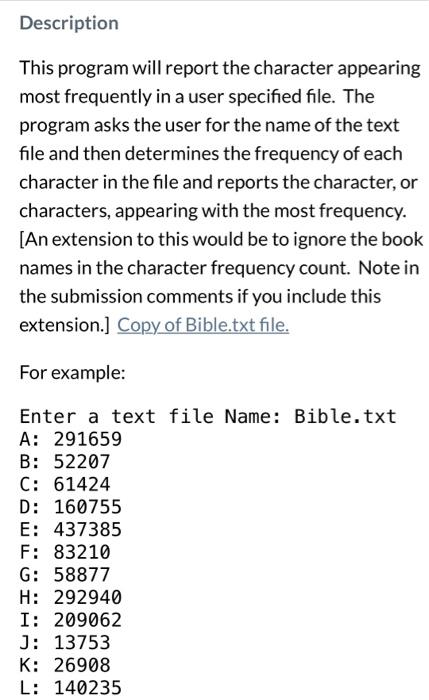 Solved Description This program will report the character | Chegg.com