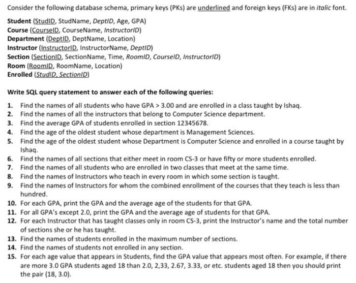 Solved Consider the following database schema, primary keys | Chegg.com
