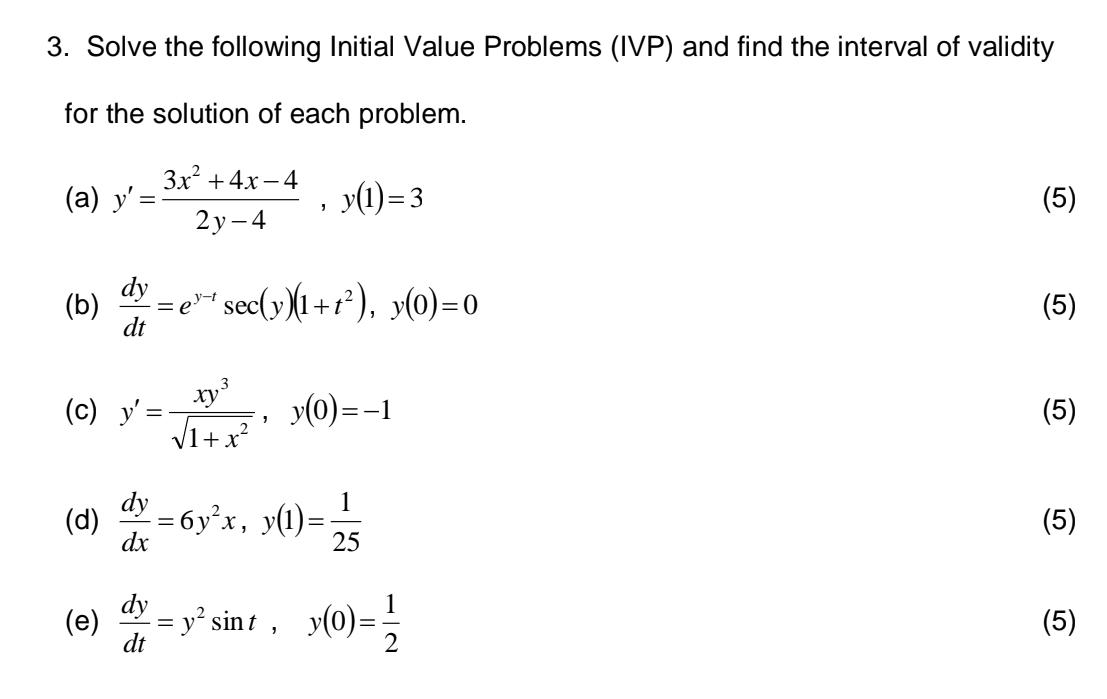 Solved 3. Solve the following Initial Value Problems (IVP) | Chegg.com