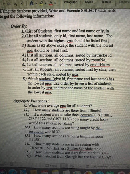 Order By: 1.) List of Students, first name and last | Chegg.com