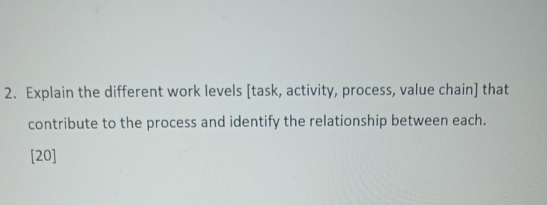 Solved 2. Explain the different work levels [task, activity, | Chegg.com