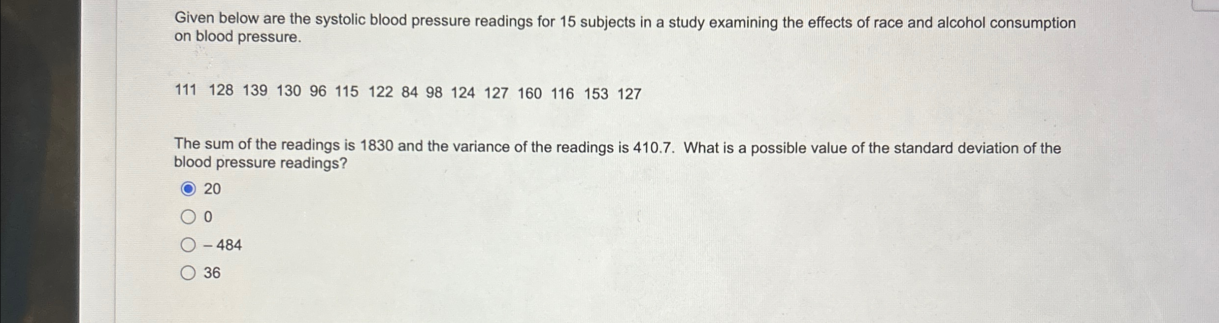 Solved Given below are the systolic blood pressure readings | Chegg.com