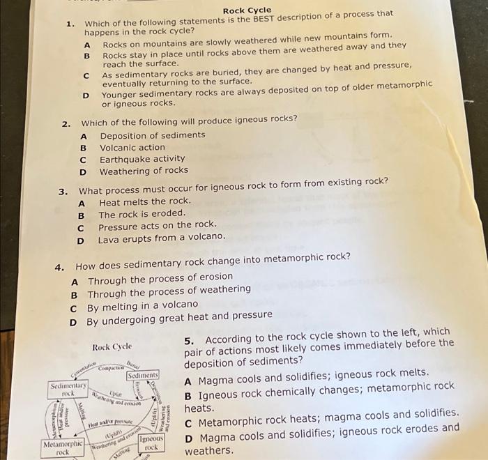 Solved Rock Cycle 1. Which of the following statements is | Chegg.com