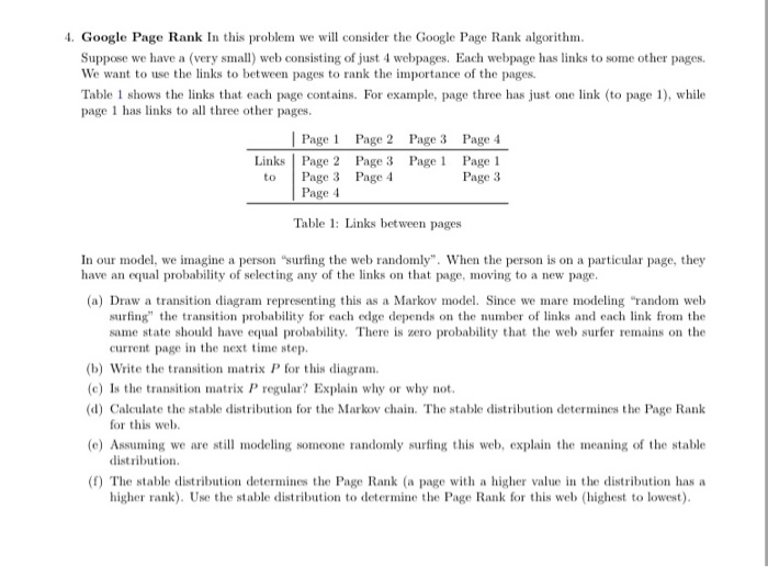 Solved 4. Google Page Rank In this problem we will consider | Chegg.com