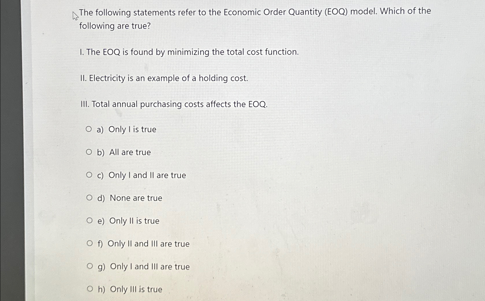 Solved The following statements refer to the Economic Order | Chegg.com