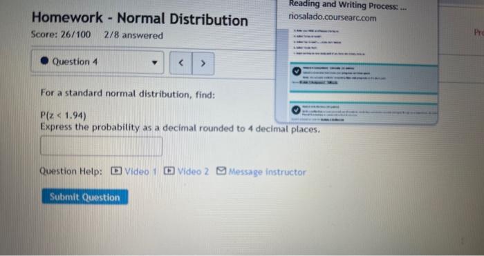 Solved Homework - Normal Distribution Score: 26/1002/8 | Chegg.com