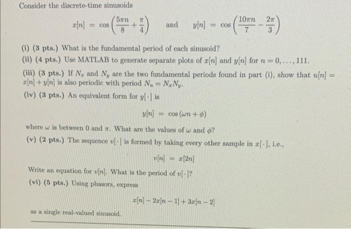 Solved Consider the discrete-time sinusoids | Chegg.com