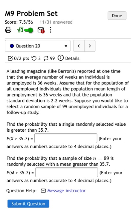 Solved Done M9 Problem Set Score: 7.5/56 11/31 answered 6 VO | Chegg.com