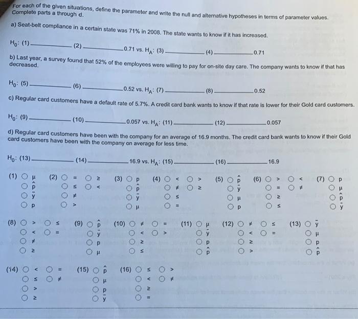 Solved For each of the given situations, define the | Chegg.com