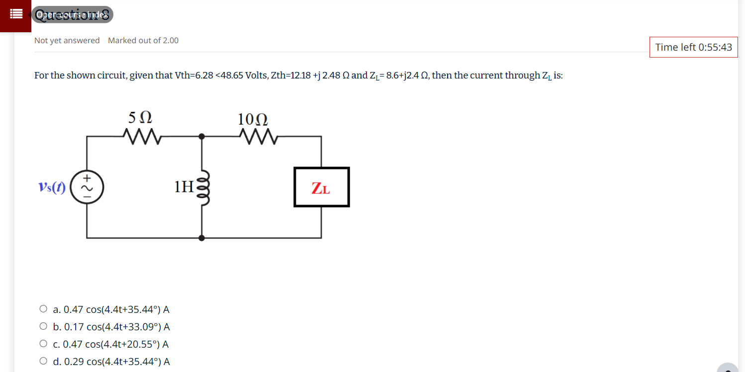 Solved For the shown circuit, given that Vth=6.28