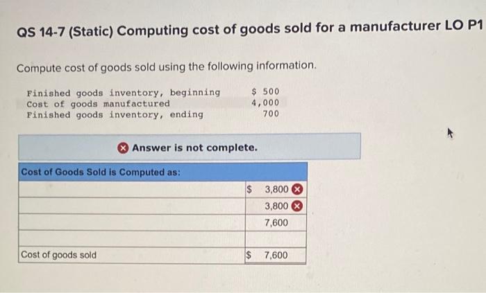 Solved QS 14-7 (Static) Computing cost of goods sold for a | Chegg.com