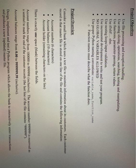 Solved Project Objectives . . . • Use file processing and | Chegg.com