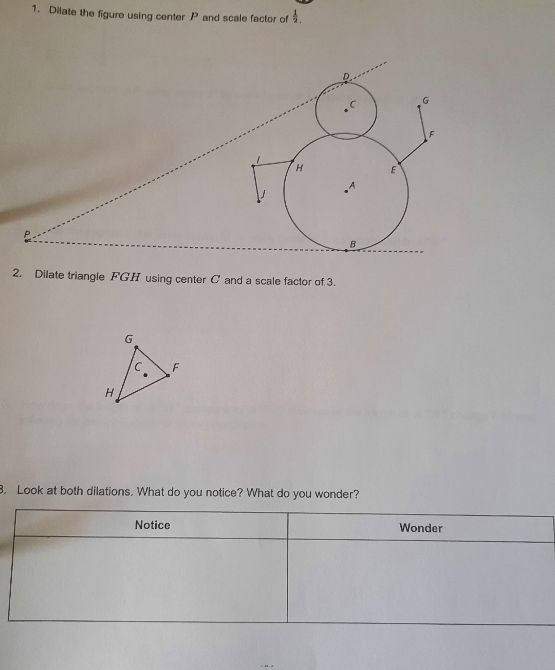 Solved Dilate the figure using center P ﻿and scale factor of | Chegg.com