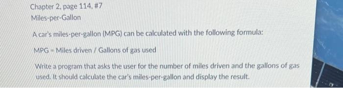 Solved Chapter 2, page 114, #7 Miles-per-Gallon A car's | Chegg.com