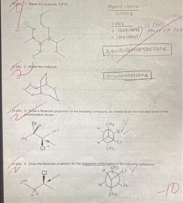 Solved (4 pts) 1. Name the molecule, IUPAC. octane. Parent | Chegg.com