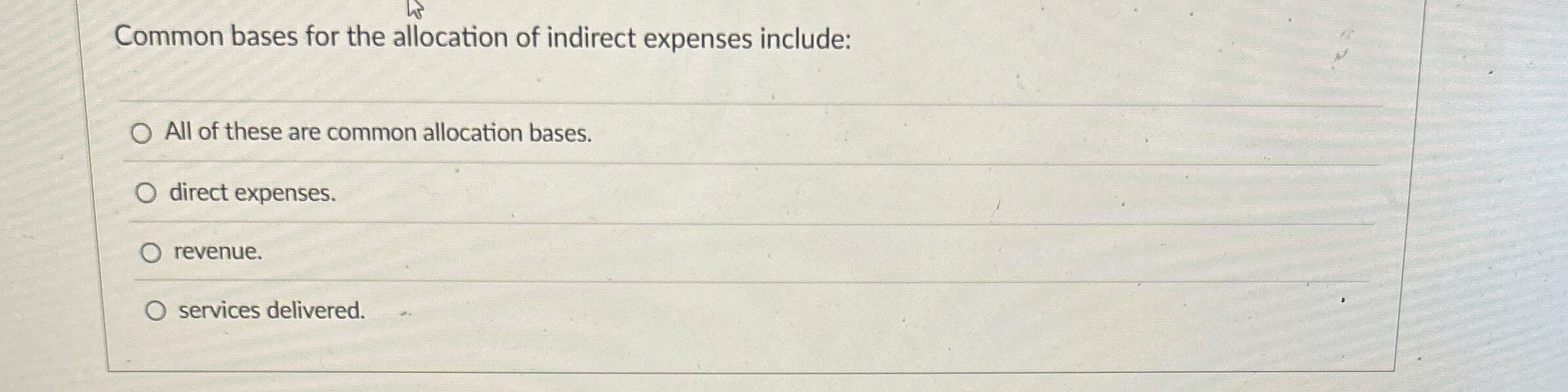 Solved Common bases for the allocation of indirect expenses | Chegg.com