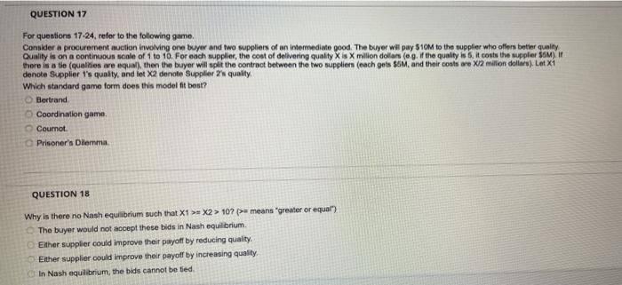 Solved QUESTION 17 For questions 17-24, refer to the | Chegg.com