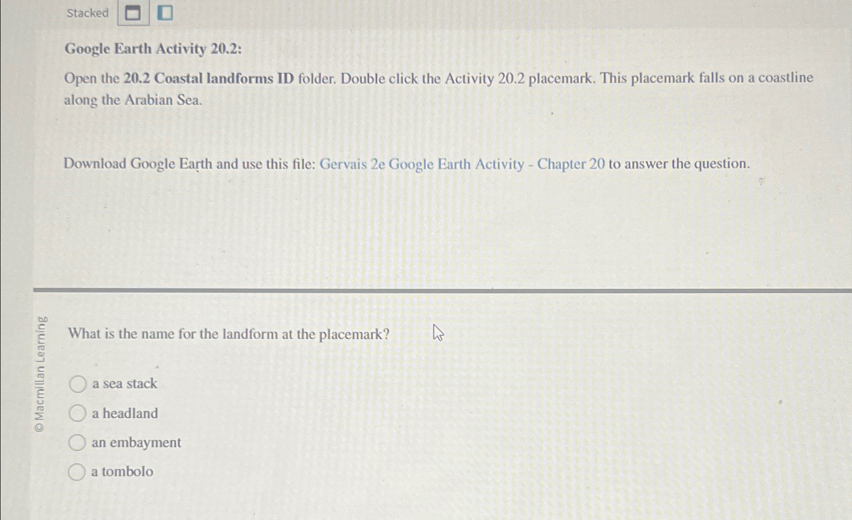 Solved StackedGoogle Earth Activity 20.2:Open the 20.2 | Chegg.com