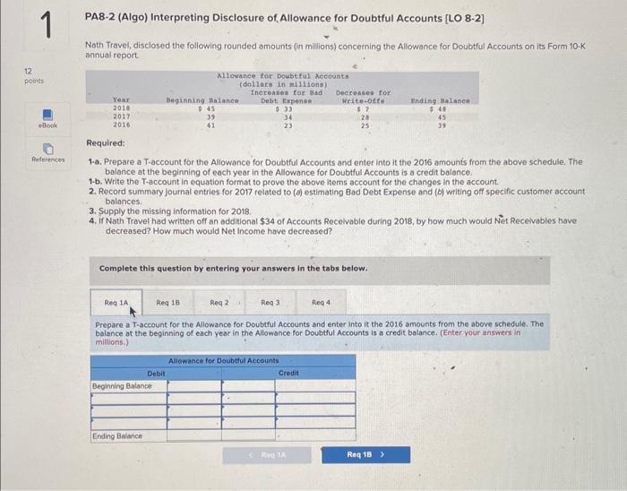 PA8-2 (Algo) Interpreting Disclosure of Allowance for | Chegg.com