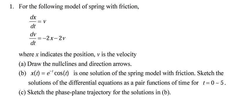 Solved = V 1. For the following model of spring with | Chegg.com