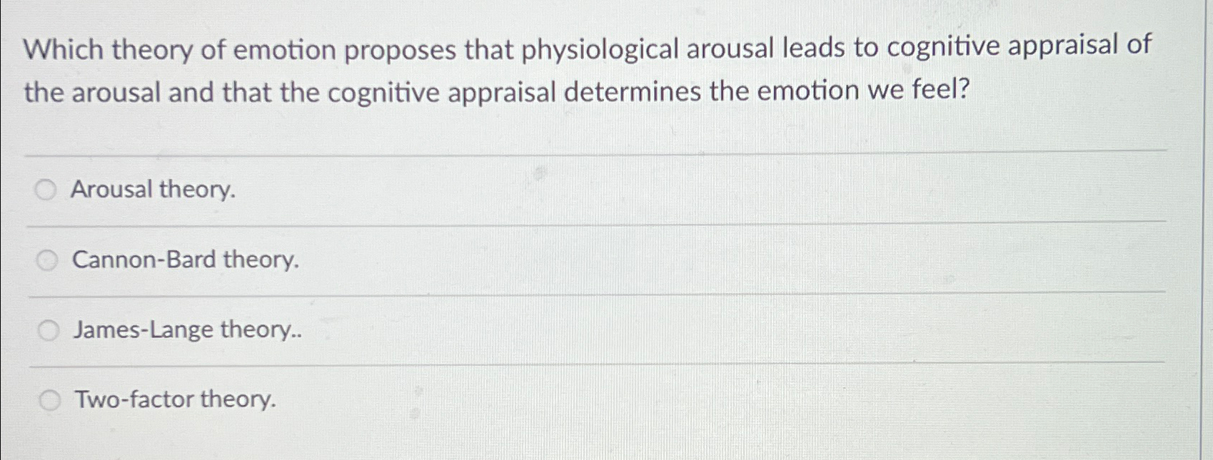 Solved Which theory of emotion proposes that physiological | Chegg.com