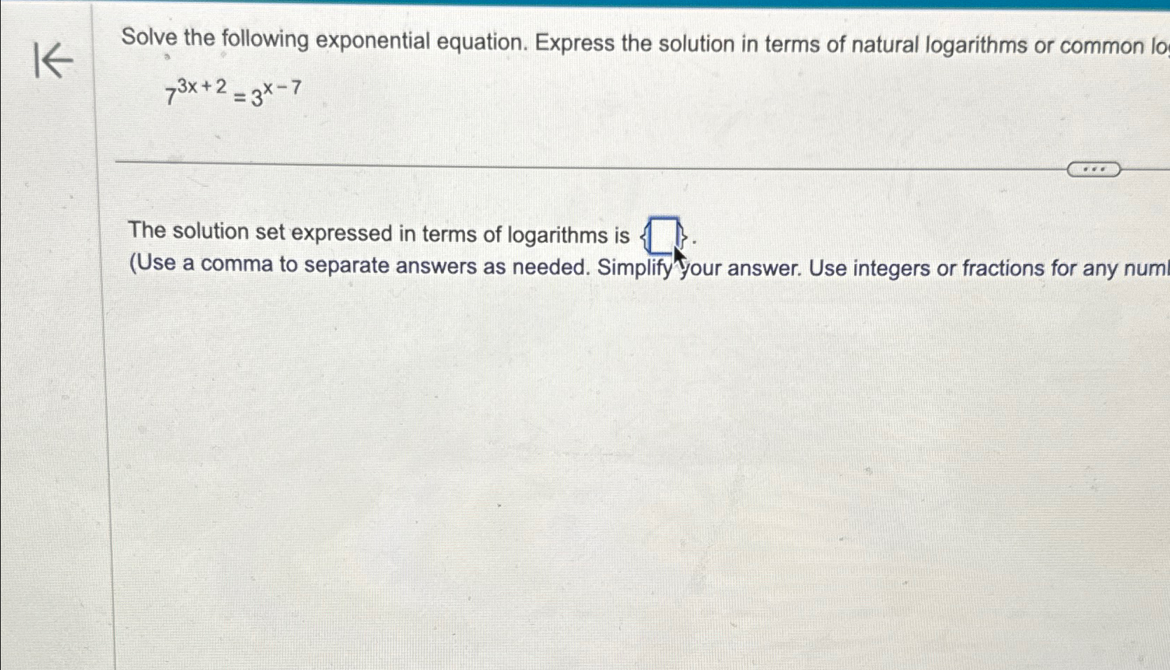Solved Solve the following exponential equation. Express the | Chegg.com