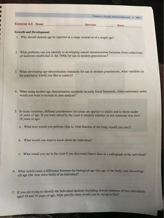 Solved Chapter 4: Growth and Development. 151 EXERCISE 4.3 | Chegg.com