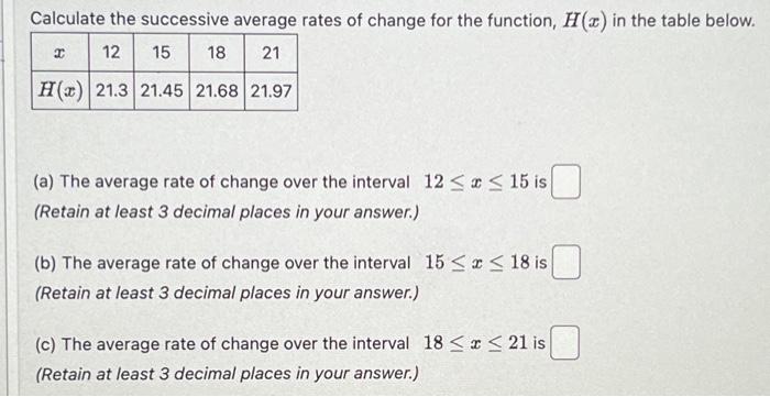 Solved Calculate the successive average rates of change for | Chegg.com
