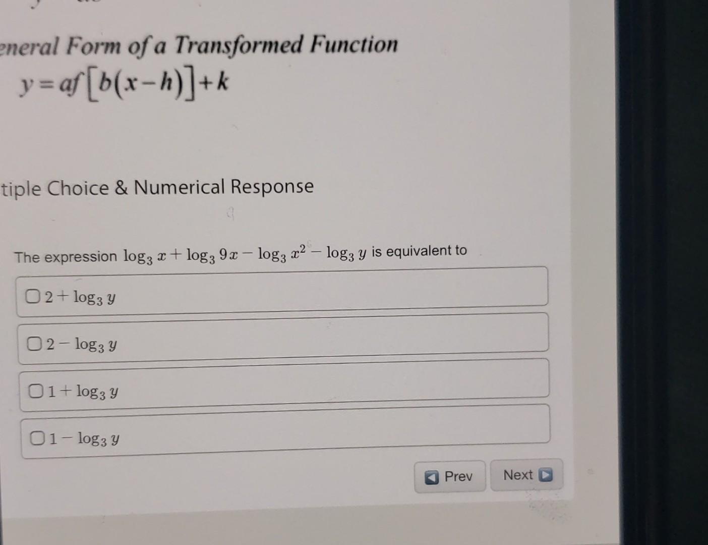 Solved eneral Form of a Transformed Function y=af[b(x−h)]+k | Chegg.com