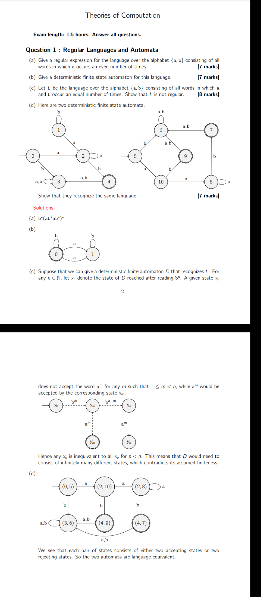 Solved Question 1 : Regular Languages and Automata (a) Give | Chegg.com