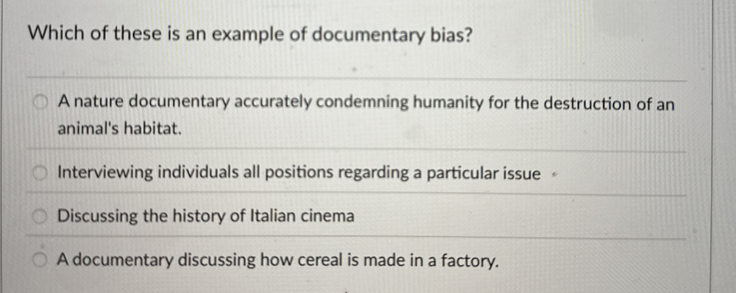 Solved Which of these is an example of documentary bias?A | Chegg.com