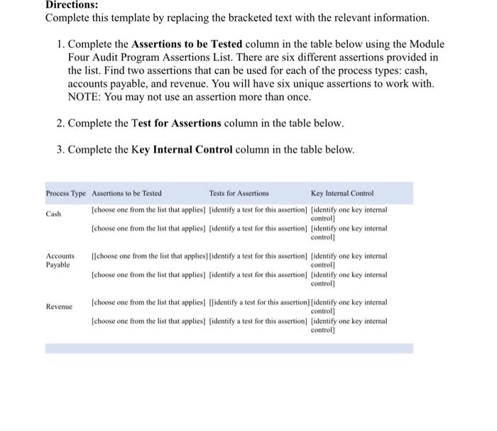 Solved Directions Use The Following Assertions To Complete 