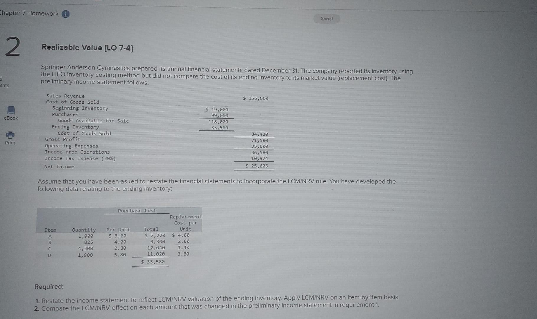 Solved Chapter 7 Homework 2 5 pints eBook Print Realizable | Chegg.com