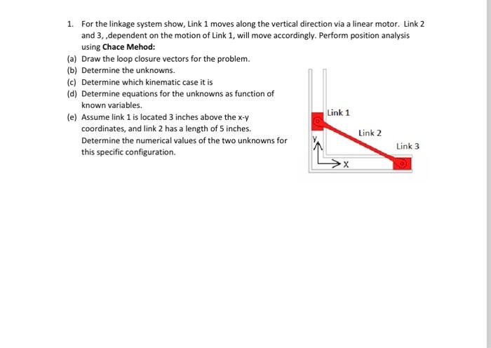 Solved 1. For the linkage system show, Link 1 moves along | Chegg.com