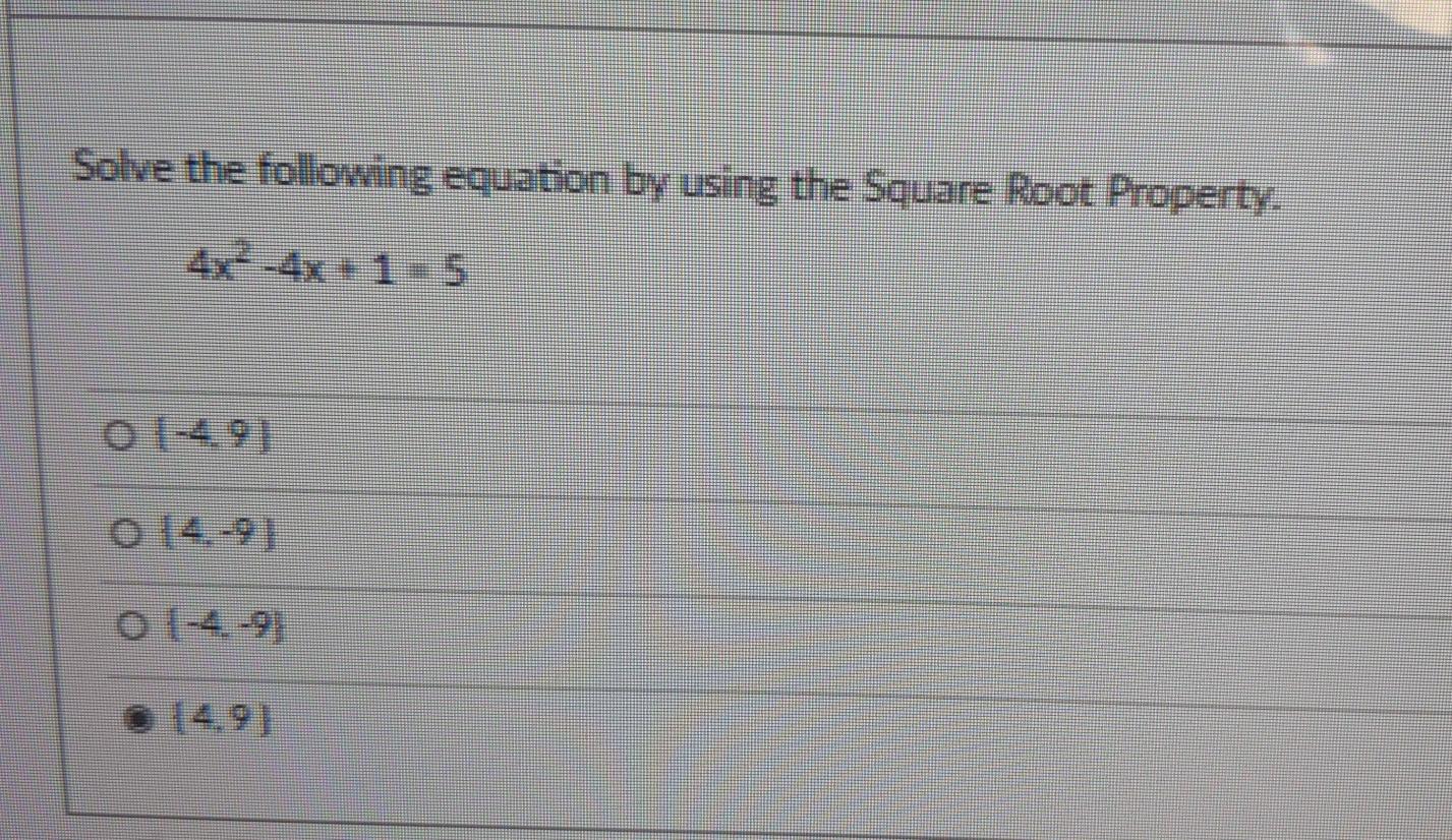 Solved Solve the following equation by using the Square Root | Chegg.com