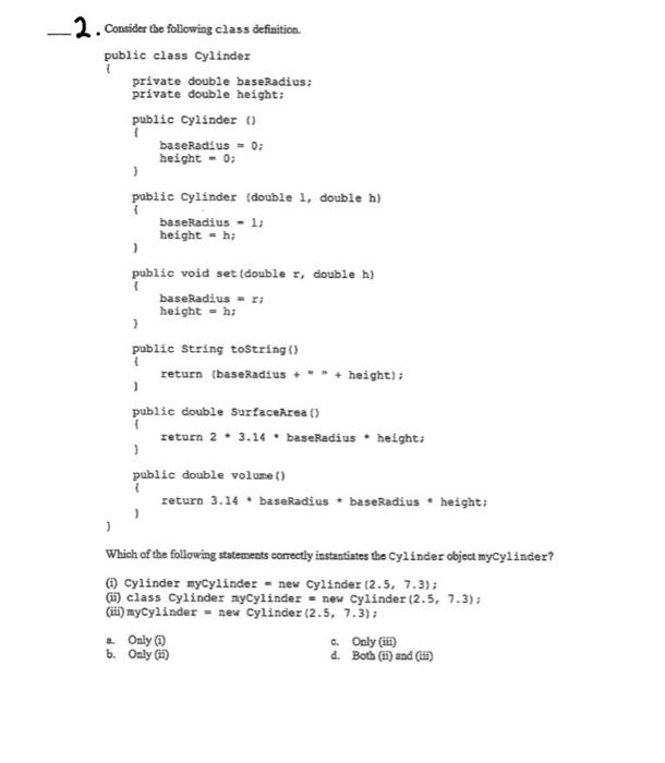Solved 1. Consider the following statements. public class | Chegg.com