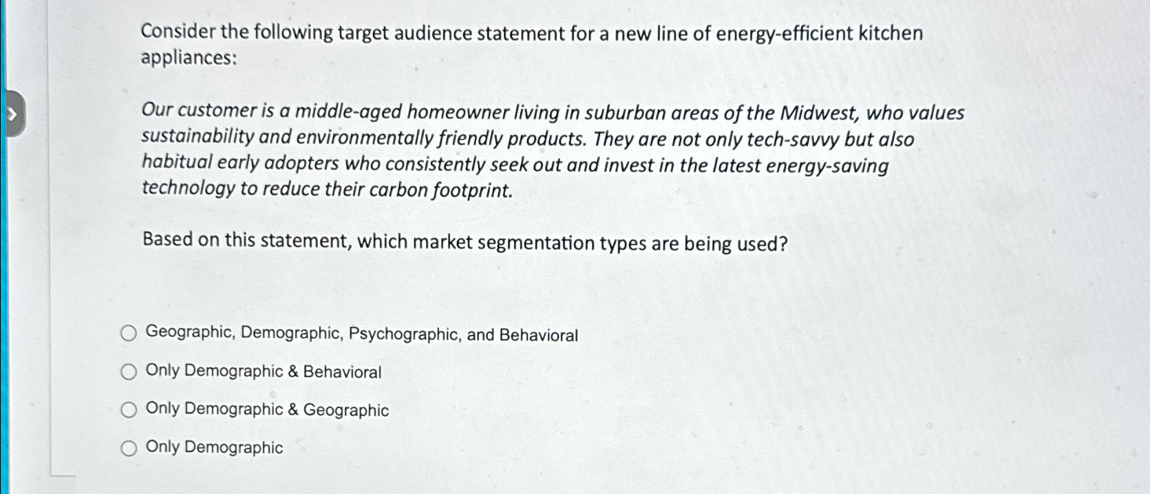 Solved Consider the following target audience statement for | Chegg.com