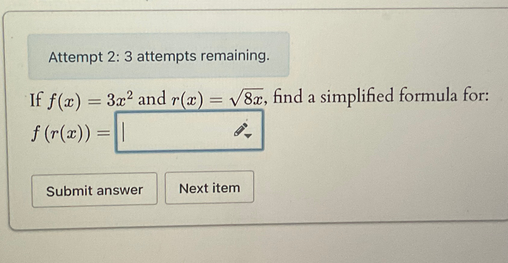 Solved Attempt 2: 3 ﻿attempts remaining.If f(x)=3x2 ﻿and | Chegg.com