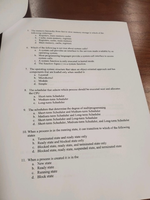 Solved 5. The memmory hierarchy from fast to slow memory | Chegg.com