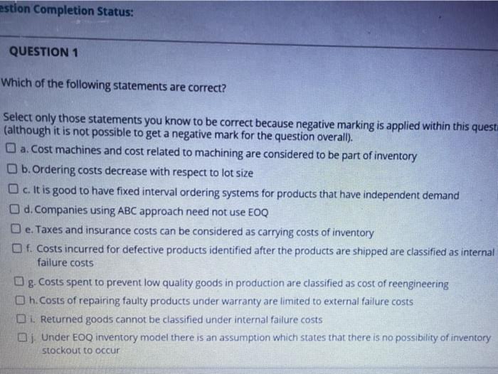 Solved estion Completion Status: QUESTION 1 Which of the | Chegg.com