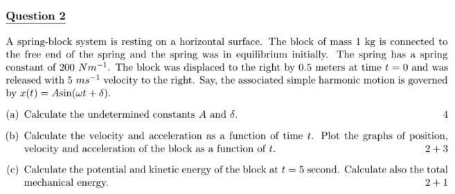 Solved A spring-block system is resting on a horizontal | Chegg.com