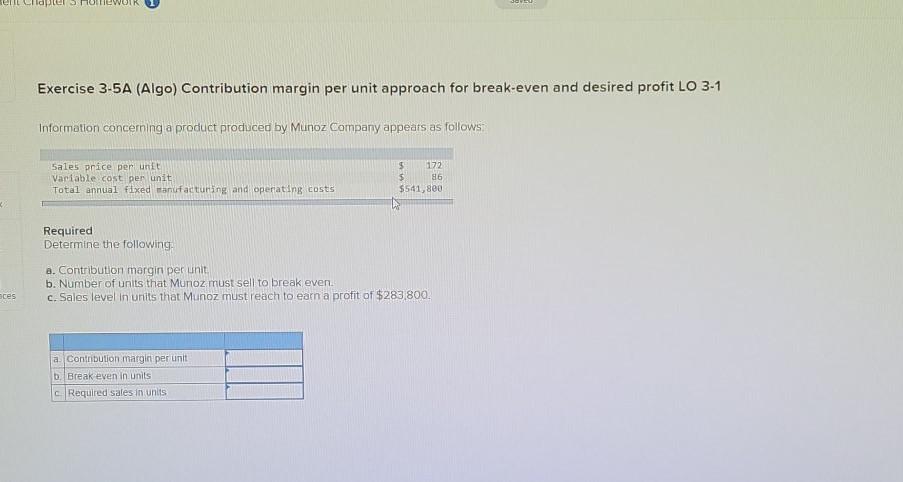 Solved DeWOIR we Exercise 3-5A (Algo) Contribution margin | Chegg.com
