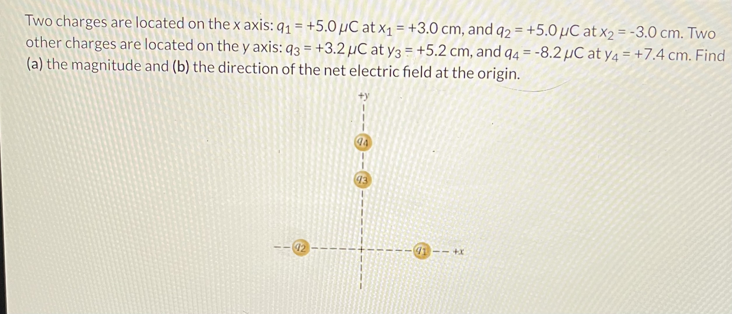 Solved Two charges are located on the x ﻿axis: q1=+5.0μC ﻿at | Chegg.com