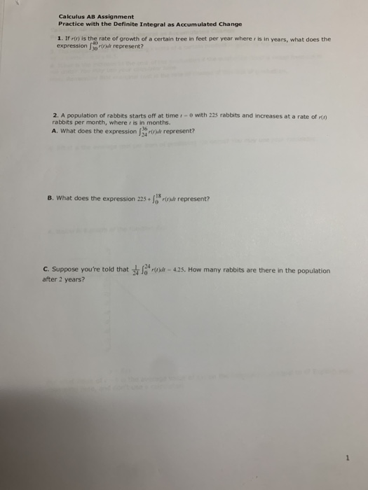 Solved Calculus AB Assignment Practice with the Definite | Chegg.com