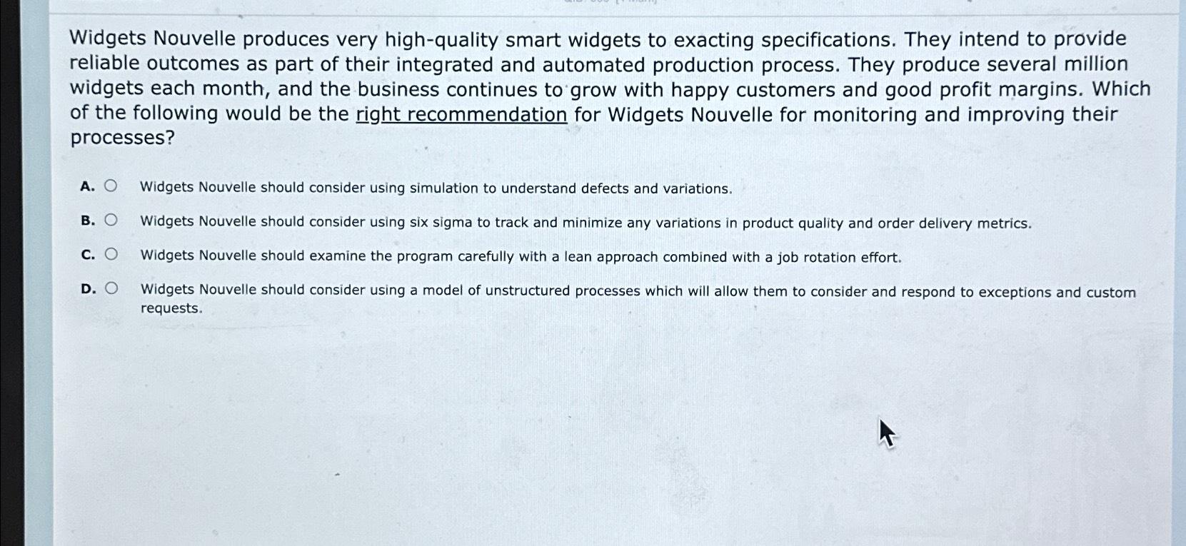 Solved Widgets Nouvelle produces very high-quality smart | Chegg.com