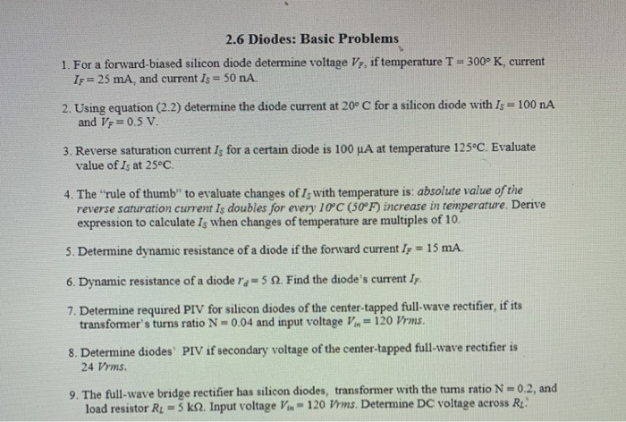 Solved 2.6 Diodes: Basic Problems 1. For a forward-biased | Chegg.com